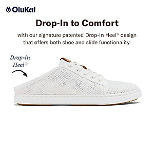 OLUKAI Pehuea Li Women's Slip On Sneakers, Casual Everyday Shoes with Drop-in Heel & Breathable Mesh Design, Lightweight & All-Day Comfort, White/White, 7