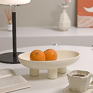 Relexome Fruit Bowl Three-Legs Ceramic Fruit Bowl Fruit Basket For Kitchen Counter Candy Bowl Decorative Pedestal Key Bowl For Table, 10 Inch Oval