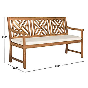 Safavieh PAT6738A Outdoor Collection Bradbury 3 Seat Bench, Natural/Beige