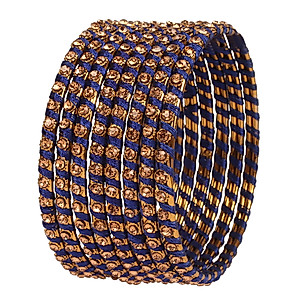 Touchstone New Silk Thread Bangle Collection Indian Bollywood Hand Woven Silk Thread Royal Blue Color Rhinestone Designer Jewelry Special Large Size Bracelets Bangle Set of 8 for Women.
