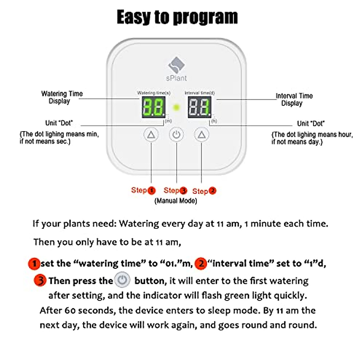 [Upgraded Pump] sPlant Big Power Automatic Drip Irrigation Kit for 15 Potted Plants, Indoor Plants Self Watering System with 30 Day Interval Programmable Timer, Watering on Working Days