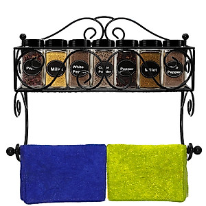 IMAYLLA Paper Towel Holder with Shelf Storage, Decorative Scrollwork Design Adhesive Wall Mount Basket Organizer for Kitchen Bathroom