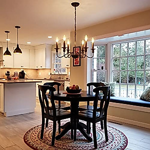 Black Chandelier, TMMAYSUN 6-Light Farmhouse Candle Hanging Light Fixture, Adjustable Height Rustic Chandeliers Pendant Lights Matte Black Chandelier for Dining Room Living Room Bedroom Kitchen Island