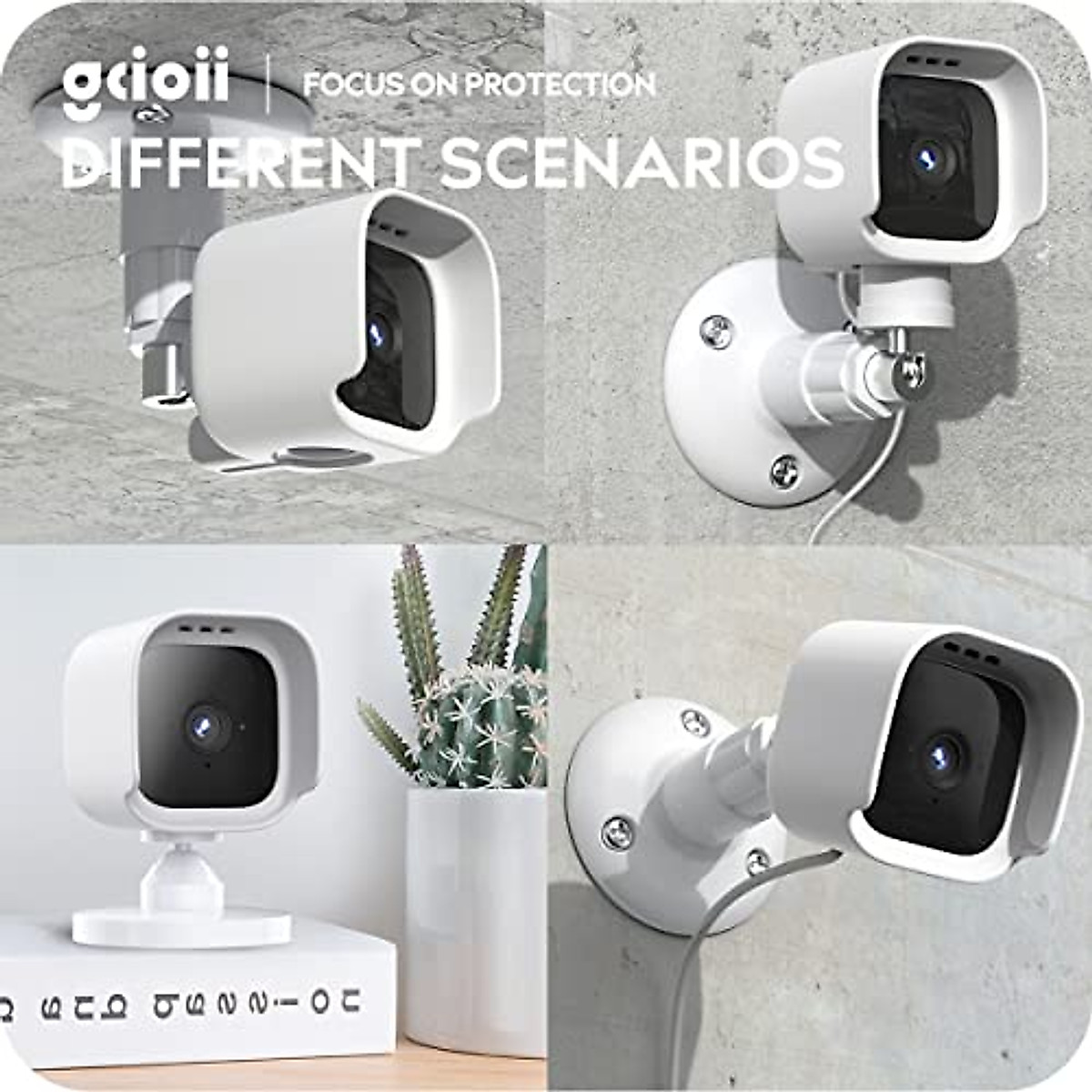 Blink Mini Camera Wall Mount Bracket with Protective Case，Weather Proof 360 Degree Protective Adjustable Indoor/Outdoor Small Mount Accessories(1 Pack White，Camera not Included)