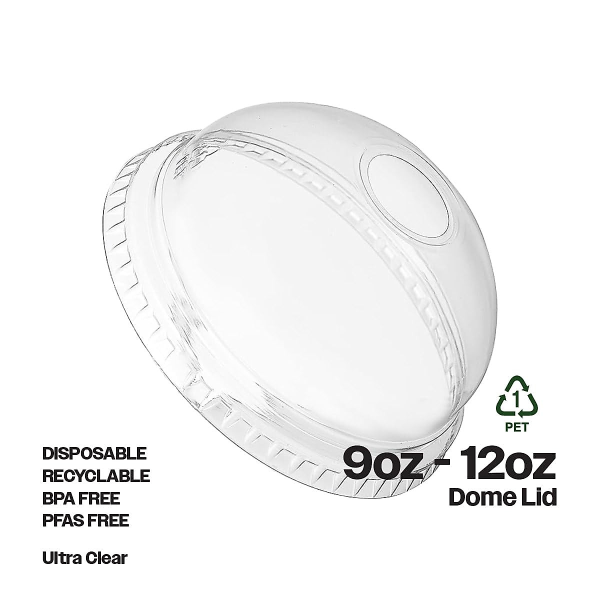 CIAO! PET Dome Lid with Straw Hole, Designed and Fit for 9OZ/12OZ CIAO! Brand PET Cold Drink Cups Only, 92mm (Case of 1,000)