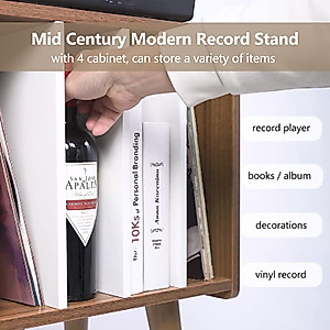 Artswish Record Player Stand Mid Century Turntable Table Vinyl Record Storage Table with 4 Cabinet, Walnut Record Display Table for Living Room Bedroom