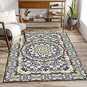Rydowenna Medallion Brown Beige Persian Floral Oriental Formal Traditional Area Rug 4x6 Washable Soft Thick Rug for Living Room Bedroom Dining Room No-Slip Floorcover Runner Rug Mat