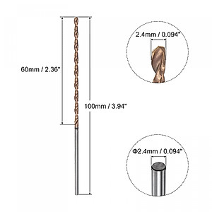 uxcell Twist Drill Bit, 2.4mm Jobber Drill Bit Nanoscale Titanium Coated K35 Tungsten Carbide Straight Shank 100mm Length for Drilling Stainless Steel Alloy Steel