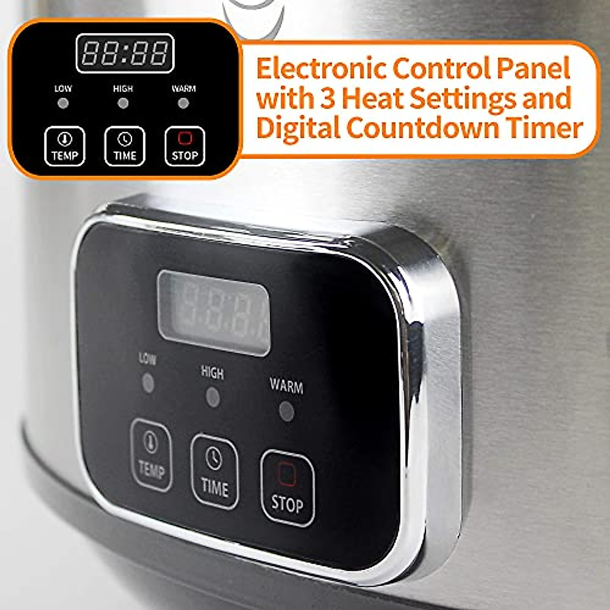 Ateken Slow Cooker 7 Quart Crock Digital Programmable with Clip-tight Lid for Easy Transport Stainless Steel Set Silver