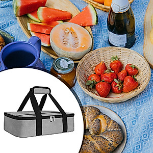 esouler Insulated Casserole Carrier Bag Hot & Cold Food Carrier Bag Lasagna Holder Lunch Bag for Picnics, Parties, Travel, Fits 9 x 13 Inches Casserole Dish-Grey