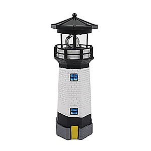 NINEFOX Solar Lighthouse Outdoor Solar Rotating LED Lighthouse Light Waterproof Lighthouse Statue Decorative LED Rotating Lamp for Garden Landscape Outside Yard(Black)