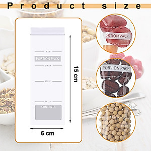 Fuyoooo 200 Count 2.4 x 5.9 Inch Portion Control Storage Bags Plastic Clear Reclosable Zip Poly Bags with Lock Seal Zipper 1 Full Cup Measurement Lines Easy Macros for Nuts Sweets Supplements