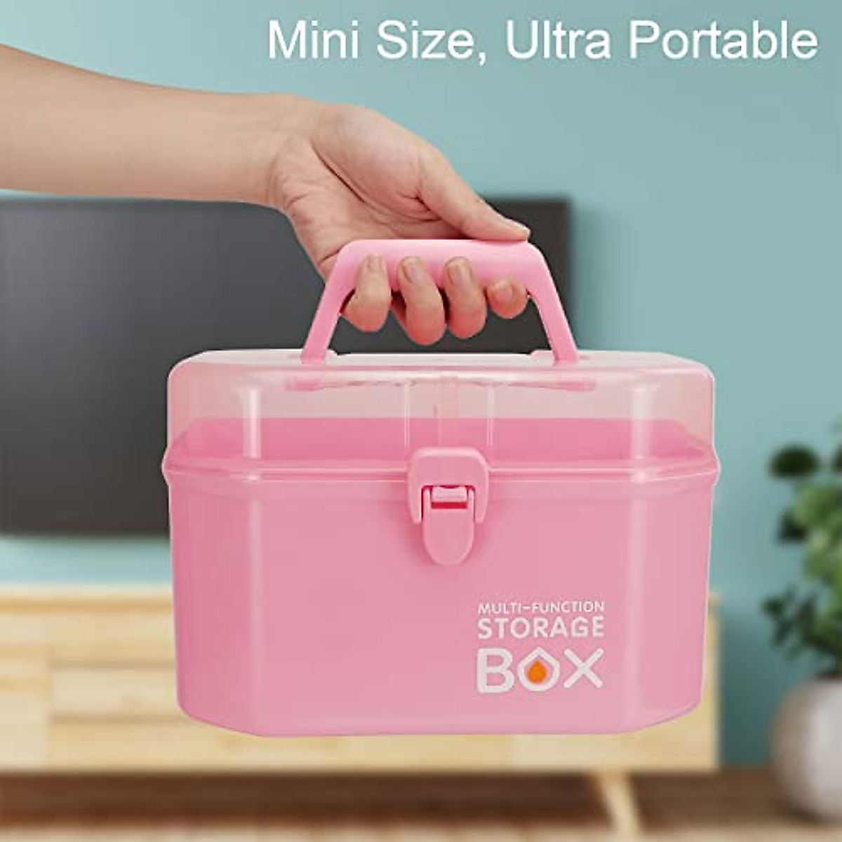 HengLiSam Plastic Box Organizer with Removable Tray, Multipurpose Organizer for Girls, Portable Handled Storage Case for Art Craft and Cosmetic(Pink)