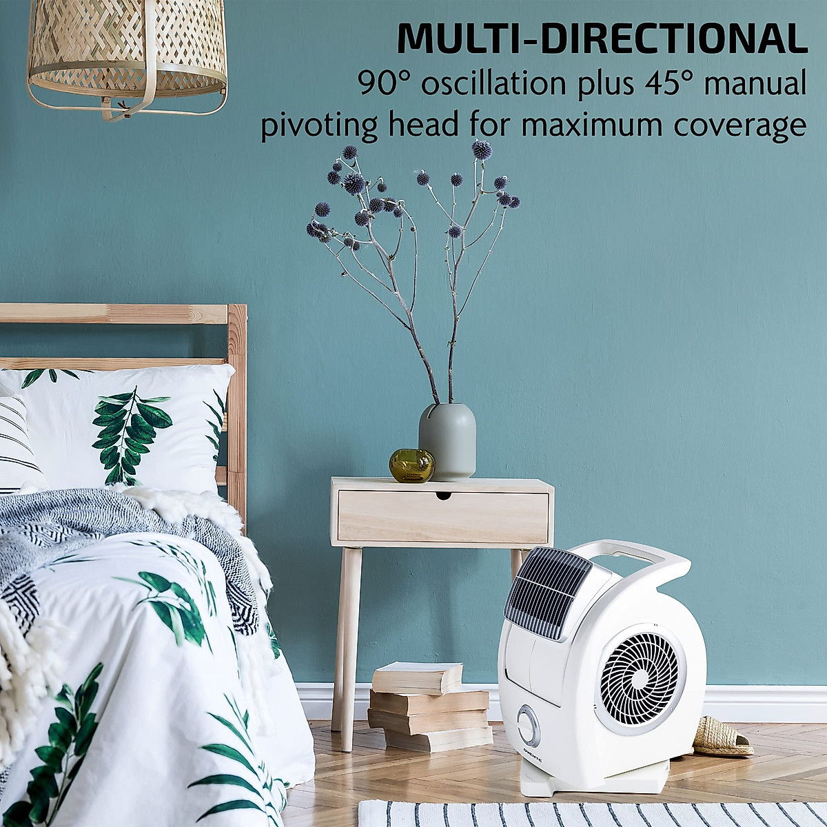 OVENTE Electric Blower Floor Fan 15" with 3-Speed Control, 90° Oscillating and 45° Manual Pivoting Head, Low-Noise Technology and Easy to Clean Air Filter Ideal for Home, Bedroom, Office, White BF74W