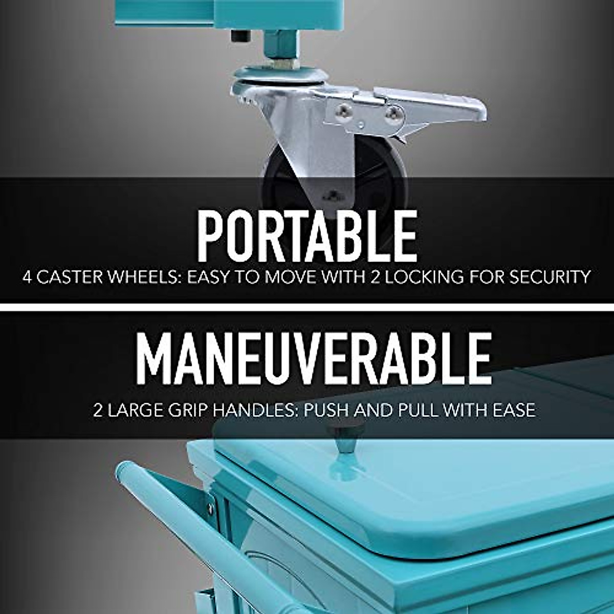 Permasteel PS-203F1-TEAL-AM 80 Quart Portable Rolling Patio Cooler, Teal