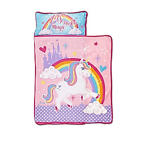 Funhouse Unicorn Kids Nap-Mat Set – Includes Pillow and Fleece Blanket – Great for Girls Napping during Daycare or Preschool - Fits Toddlers, Pink