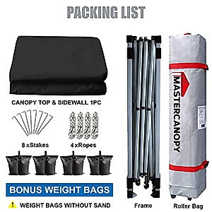 MASTERCANOPY Durable Ez Pop-up Canopy Tent with 1 Sidewall (10'x10',Black)