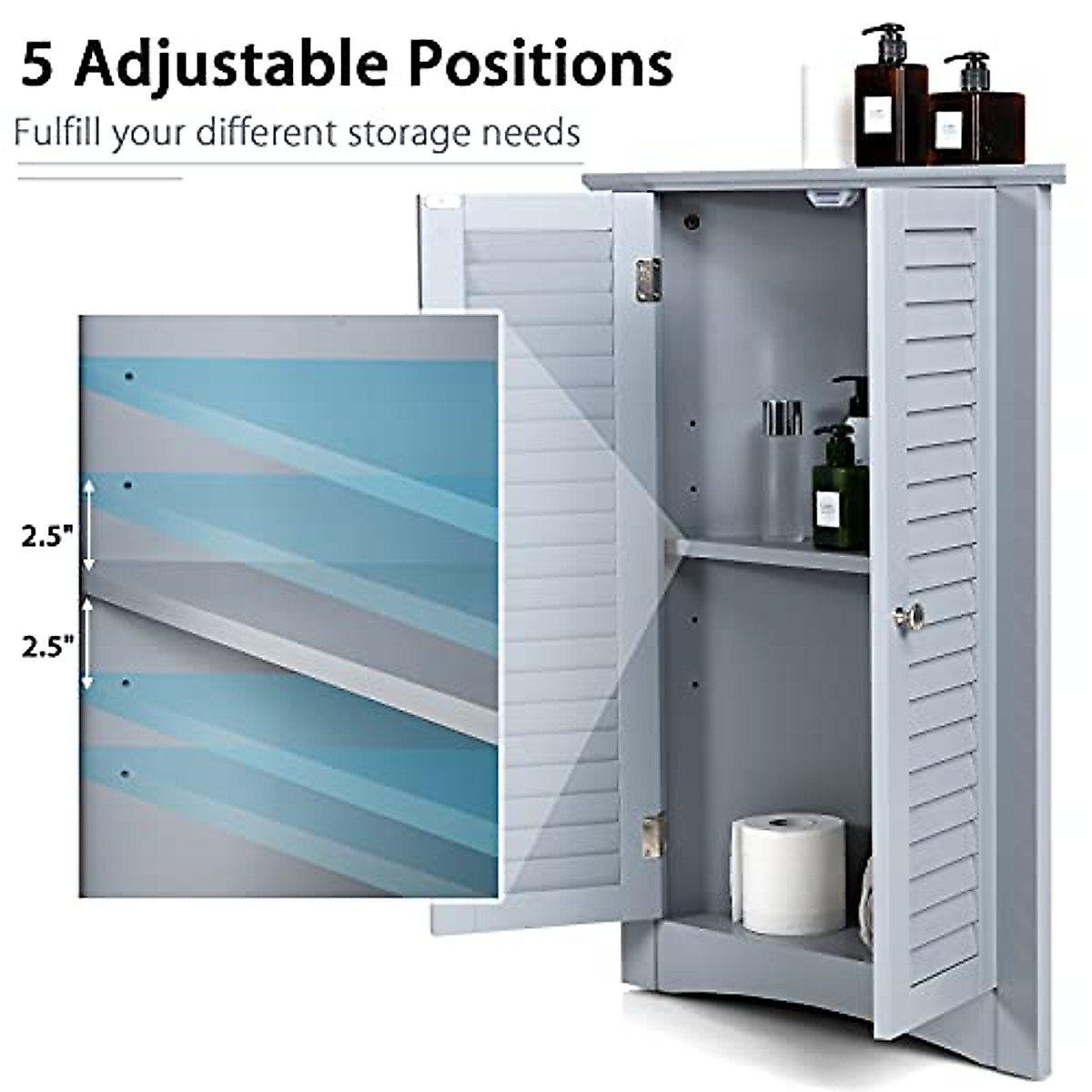 Tangkula Bathroom Corner Cabinet, Corner Storage Cabinet with Double Shutter Doors & Adjustable Shelf, Freestanding Floor Cabinet for Bathroom Living Room Kitchen, 13 x 25.5 x 31.5 Inch (Grey)