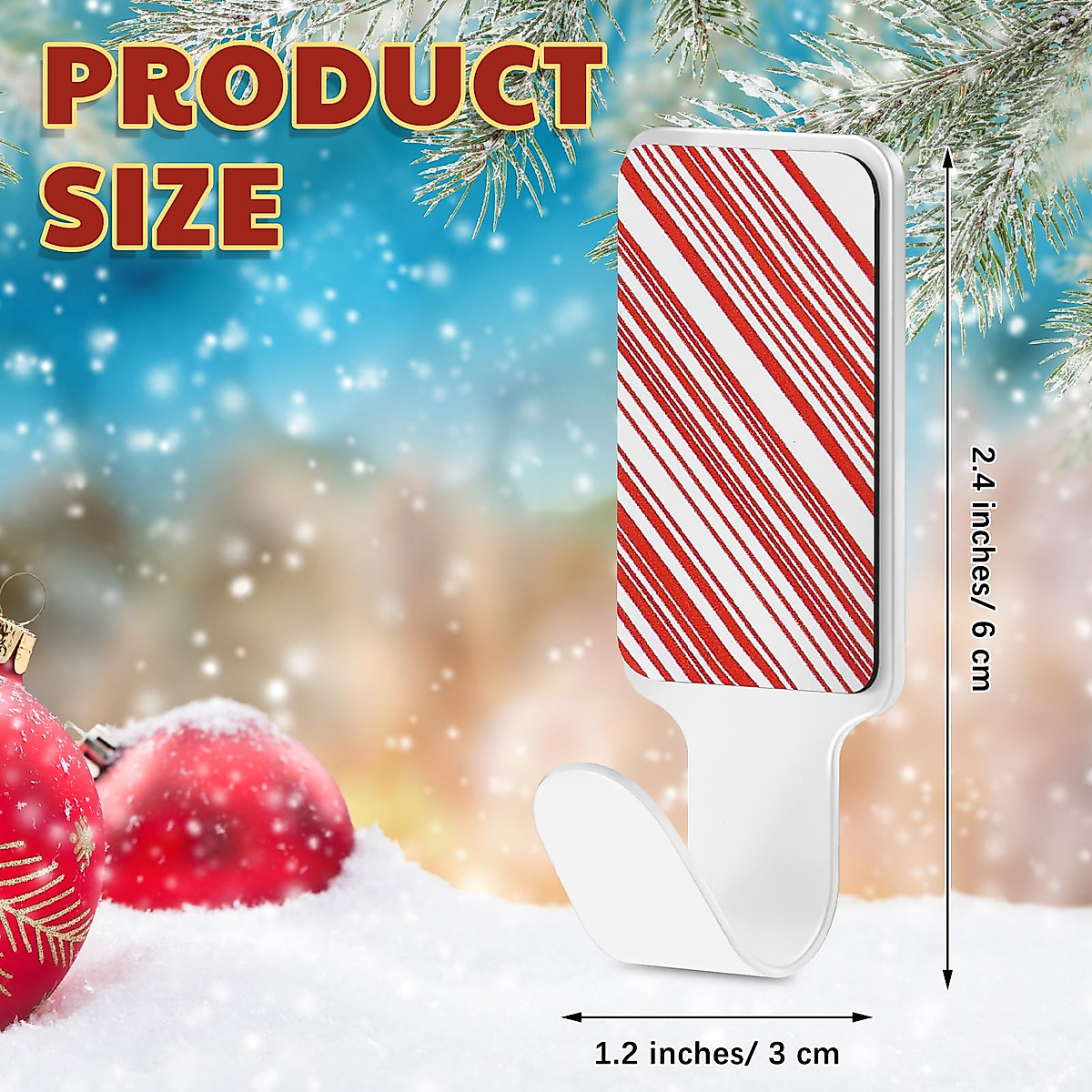 MorningRo 16 Pcs Christmas Adhesive Stocking Hanger Set 8 White Metallic Hooks with 8 Red and White Magnetic Patches Damage Free Wall Adhesive Hooks for Hanging Christmas Decorations