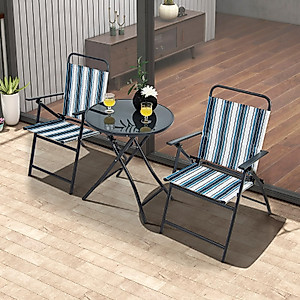 Tangkula 3 Piece Outdoor Folding Chair Set, 2 Folding Chairs with Folding Table, Heavy-Duty Metal Frame, Outdoor Dining Chair Set, Portable Patio Bistro Set for Backyard, Poolside, Balcony