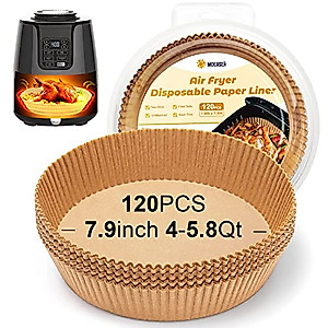 MOEASEii Air Fryer Disposable Paper Liner, 120 PCS Non-stick Airfryer Parchment Paper Liners for 4-8 Qt Air Fryer Accessories, Water-proof Oil-proof Baking Paper for Air Fryer, Oven