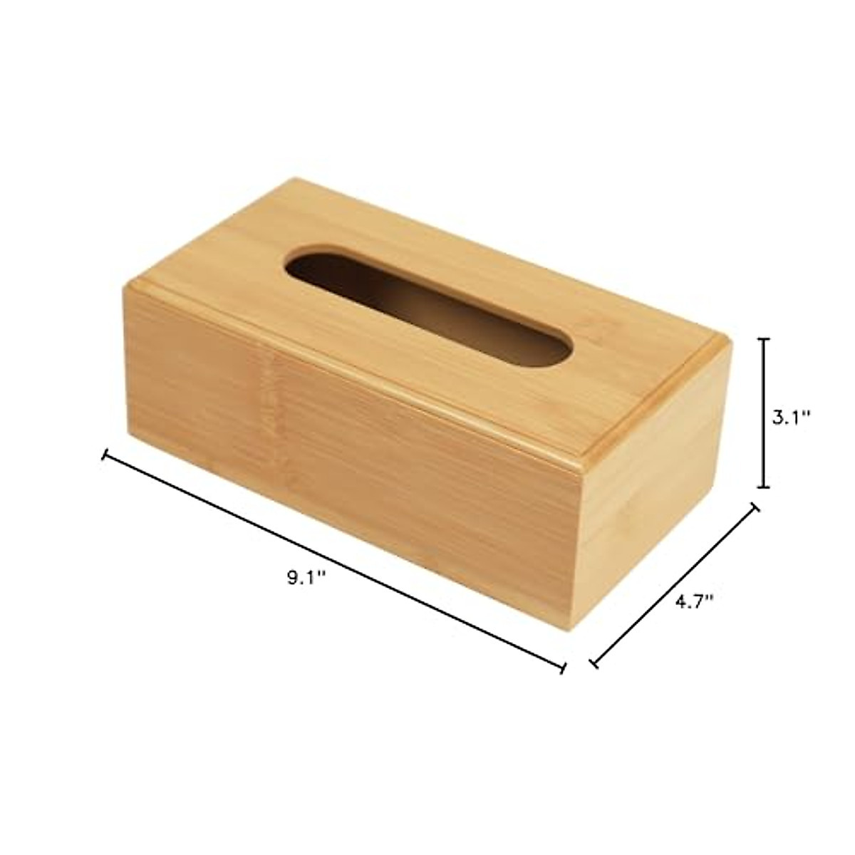 Bamboo Tissue Box Cover Rectangular Facial Tissue Holder for Office Home 9.1 x 3.1 x 4.7 inch
