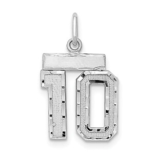 Solid 925 Sterling Silver Small Number # 10 Charm Pendant - 20mm x 14mm