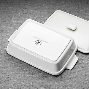 MALACASA 3.4 Quart Baking Dish With Lid, Porcelain Casserole dish with Lid, 13 x 9 Lasagna Pan Deep with Lid, Rectangular Bakeware With Handle, Microwave, Oven Safe, White, Series BAKE