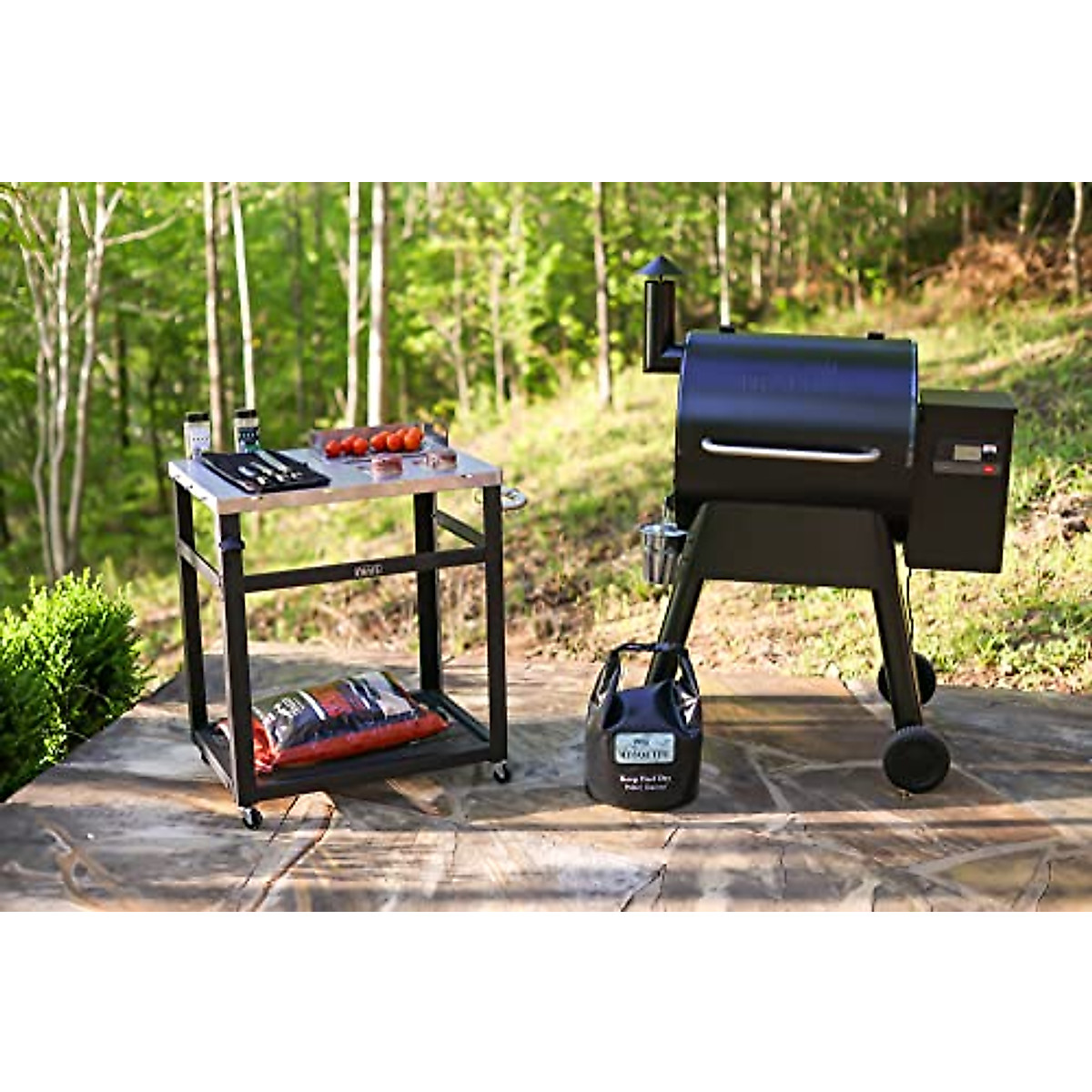 NUUK Double-Shelf Rolling Outdoor Dining Cart Table, 20" x 30" Stainless Steel Commercial Multifunctional Kitchen Food Prep Worktable on Wheels w/Adjustable Storage Tray & Waterproof Protective Cover