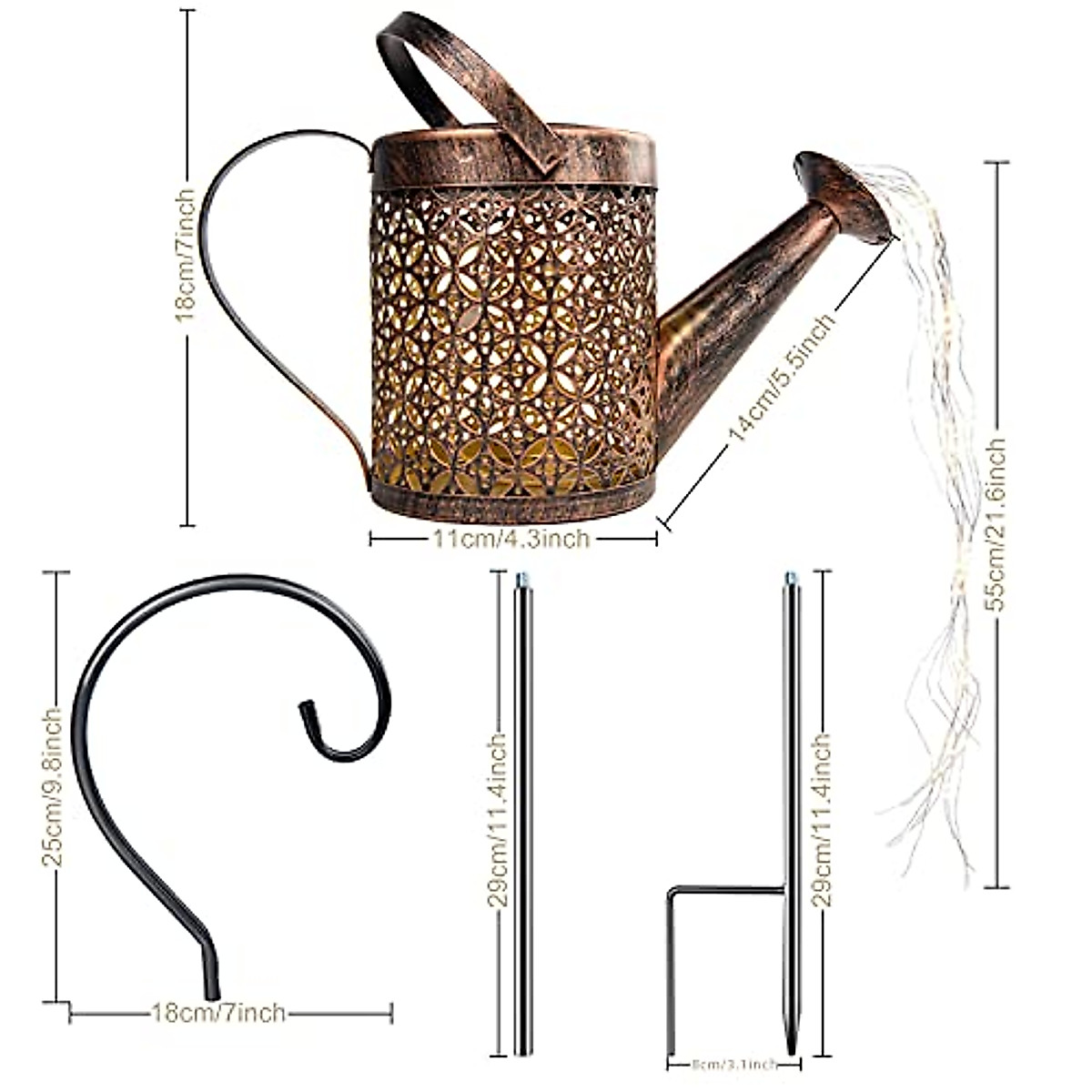 Solar Watering Can with Lights Decorative Garden Stake with Bright LED Waterproof for Solar Garden Decorations Metal Watering Can Solar Lights Stake Outdoor Decorations