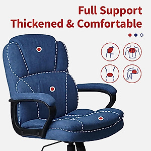 CLATINA Ergonomic Executive Cloth Office Chair with Upholstered Swivel Adjustable Height Thick Padding Headrest and Armrest for Home Office (Blue)