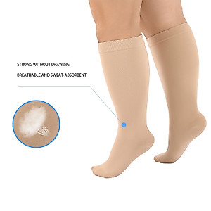 Compression Socks for Women Plus Size Compression Socks Wide Calf Compression Socks Women Men Medias de Compresion para Mujer Circulation Support Medical Beige Pro Knee High Compression Socks 7XL