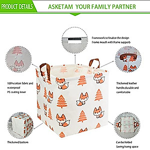 ASKETAM Square Canvas Collapsible Fabric Baby Toy Box Storage Bin Bedroom Decor Closet Kids Laundry Baskets Toy Organizer,Shelf Basket Nursery Storage,Gift Baskets(Fox Little Pine)