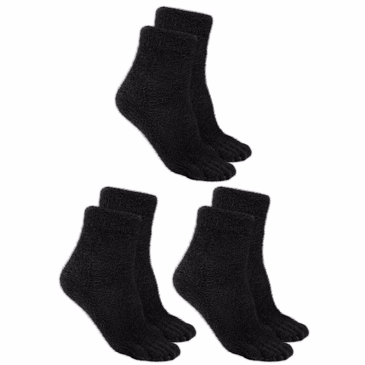 Bencailor 3 Pairs Women Toe Socks Fuzzy Toe Socks Warm Winter Toe Socks Five Toe Socks for Women Men, Size 5-8(Black)