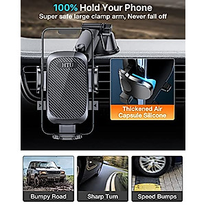 HTU Cell Phone Holder for Car [Powerful Suction Cup Never Fall] Universal Car Phone Holder Mount for Dashboard Windshield Air Vent Long Arm Cell Phone Car Mount Thick Case Heavy Phones Friendly