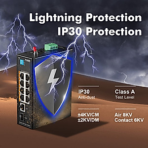 MokerLink 10 Port PoE Industrial Din Rail Switch, 8 Ports PoE+ 100Mbps IEEE802.3af/at, 1 Gigabit Ethernet and 1 SFP Uplink, Vlan & Extend Mode, DIN-Rail & Wall Mount