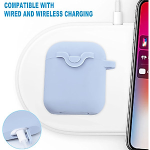 VOTILE Secure Lock Silicone Case Compatible with AirPods Case 1 & 2 with Bling Keychain, Soft Protective Earpod Case Cover Earbuds Cases Women Girls for Apple Air Pod 2 Case - Sky Blue