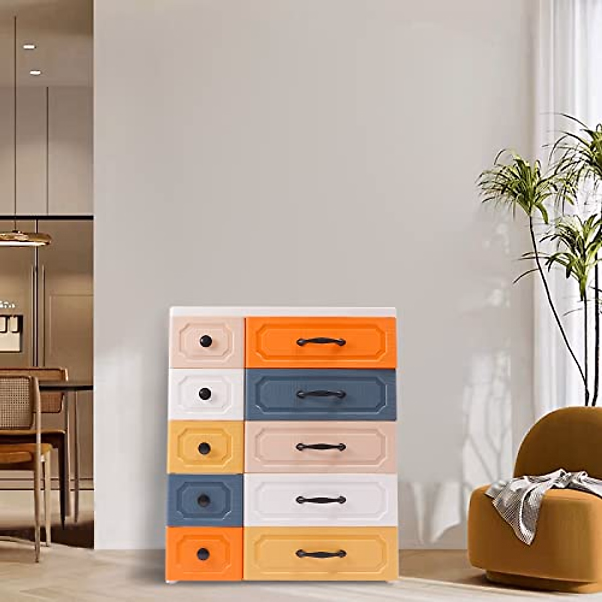 Plastic Drawers Dresser with 10 Drawers, Plastic Tower Closet Organizer with Removable Wheels Suitable for Condos Dorm Rooms Bedrooms Nurseries Playrooms Entryways, 29.52"W x 12.2"D x 36.64"H