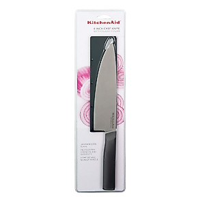 KitchenAid Classic Chef Knife with Custom-Fit Blade Cover, 8-inch, Sharp Kitchen Knife, High-Carbon Japanese Stainless Steel Blade Blade, Black