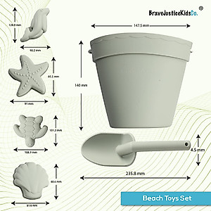 BraveJusticeKidsCo. | Silicone Summer Beach Set XL | Toddler Sandbox Toys | + Beach Bag + Watering Can & Rake (Warm Sand)