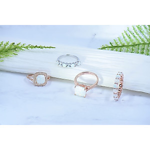 Tirafina Lab-Created Opal and Lab-Created White Sapphire Band Ring, Alternating Stones, Sterling Silver, (3.5mm stone)