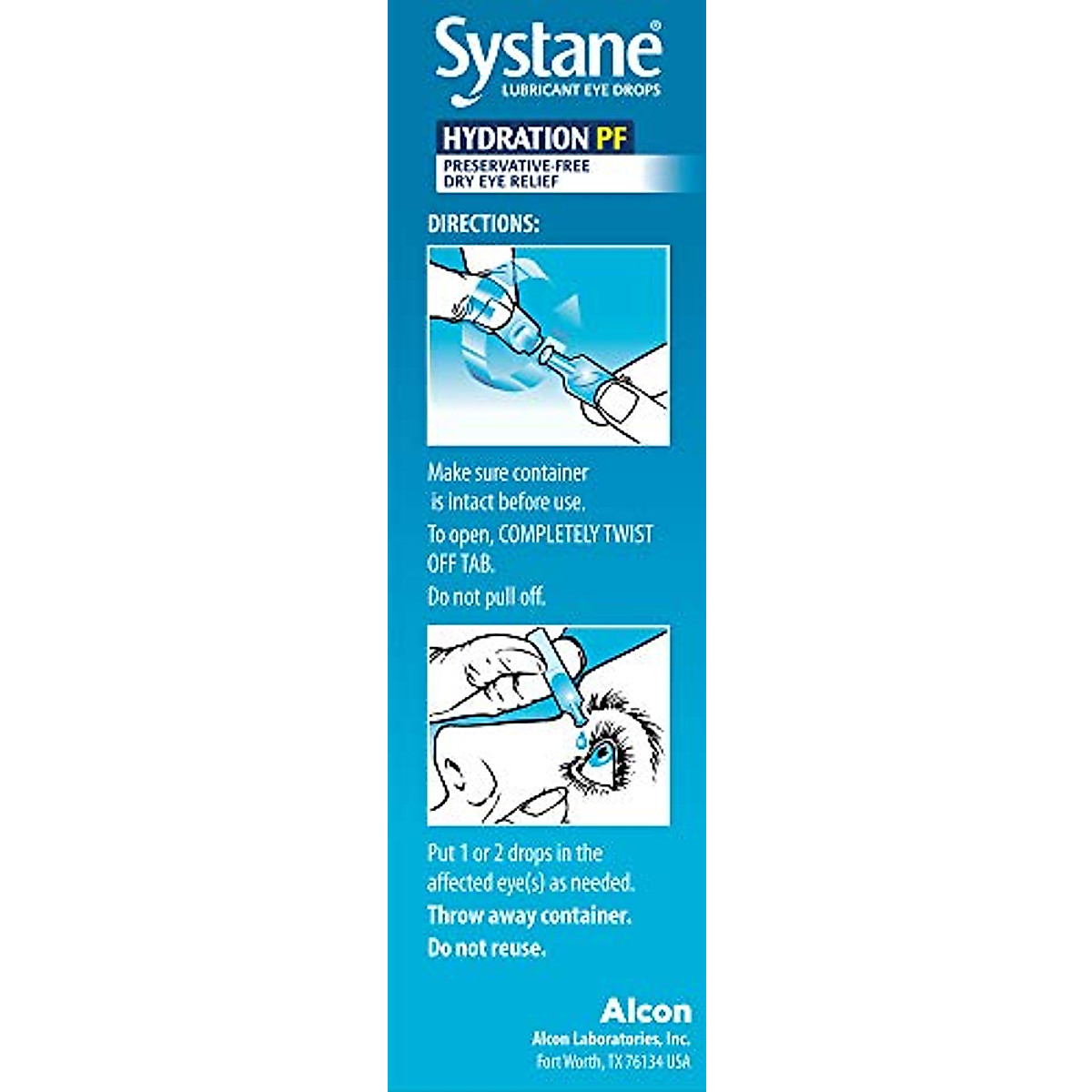 ALCON Systane Hydration Preservative-Free Lubricant Eye Drops, Transparent, 0.6 Fl Oz, 30 Count