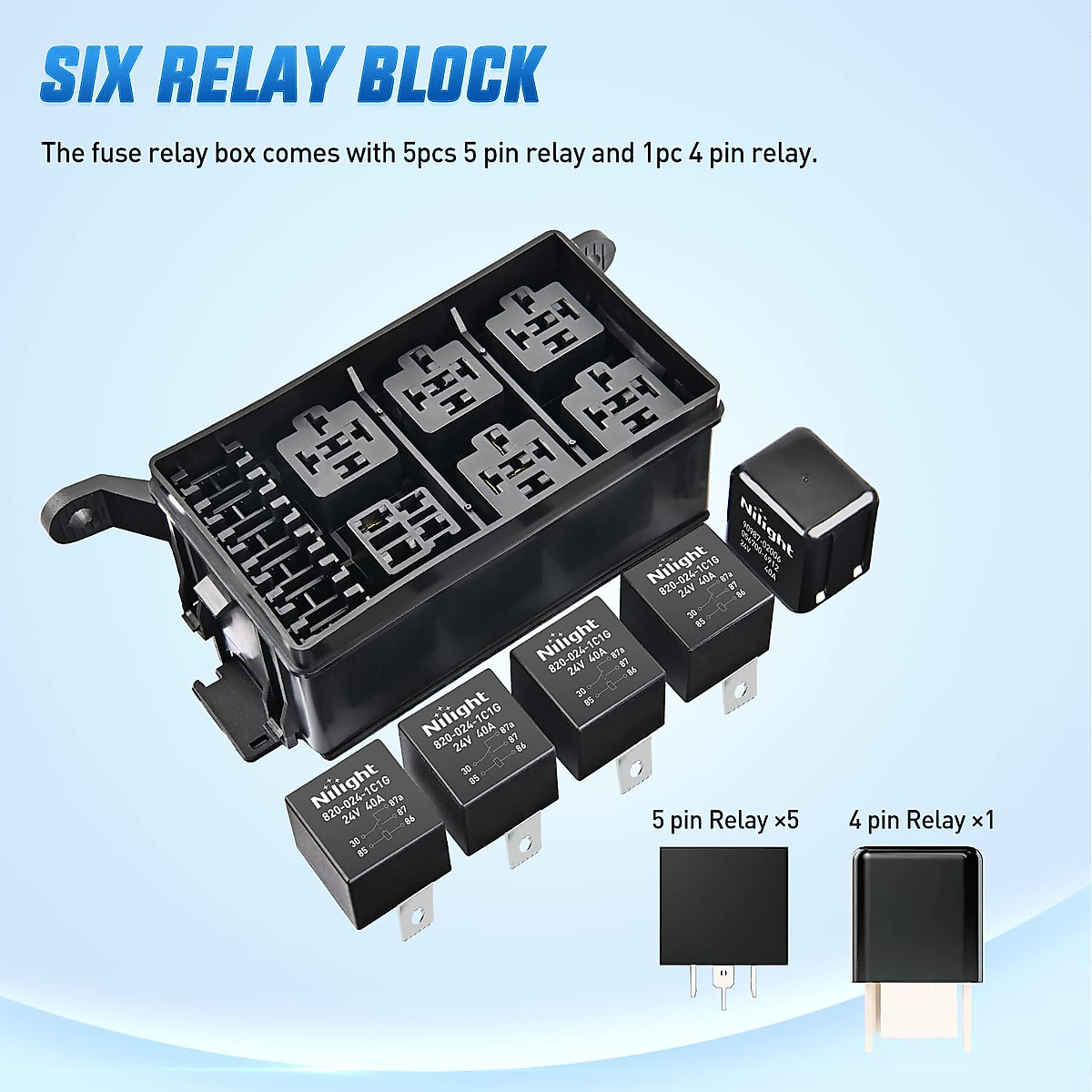 Nilight Fuse and Relay Block Box 6 Slots 24V ATC/ATO Universal Waterproof Kit for Car Truck Marine Boat