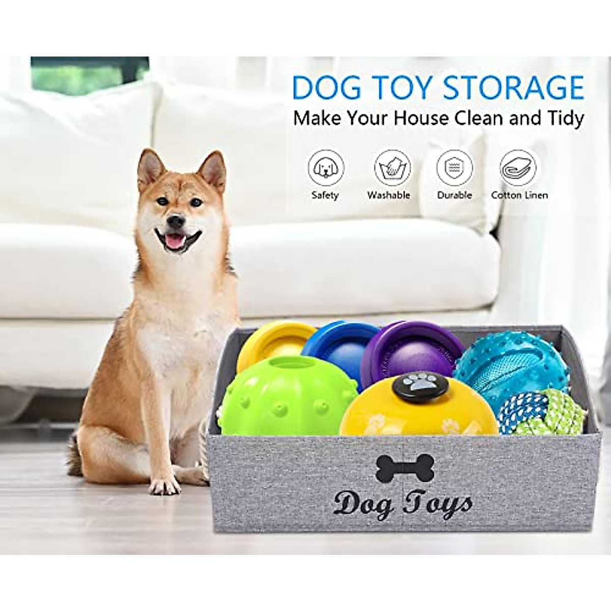Morezi Large Dog Toy bin Puppy Shallow Toy Baskets - Perfect for Collapsible Bin for Living Room, Playroom, Closet, Home Organization - Snow Gray - Rectangle - Dog