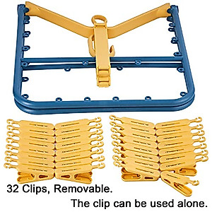 Foshine Drip Hanger Foldable Clip Hangers Plastic with 32 Drying Clips Wind-Proof Hook Underwear Hanger with Clips Laundry Drying Rack Hanger for Socks Bras Lingerie Cloand Plastic ClothesPins