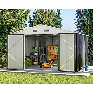 Greesum Outdoor Storage Shed 10FT x 8FT, Steel Utility Tool Shed Storage House with Door & Lock, Metal Sheds Outdoor Storage for Backyard Garden Patio Lawn, Gray