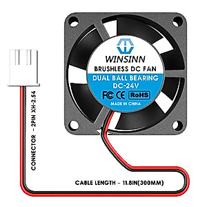 WINSINN 25mm Fan 24V, 3D Printer Micro 24 Volt Fans 2510 Dual Ball Bearing, Brushless Cooling 25mmx10mm 2PIN (Pack of 2Pcs)