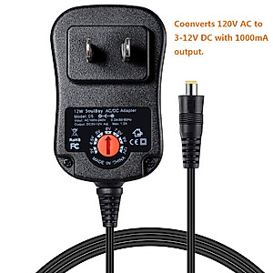 SoulBay 12W Universal AC Adapter 3V 4.5V 5V 6V 7.5V 9V 12V Switching DC Power Supply Charger Cord with 8 Tips for 3-12V Household Electronics - 1A Max