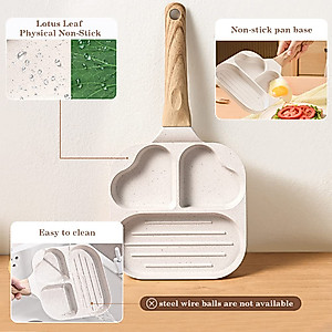 Pearlead Nonstick Egg Frying Pan Heart Shaped Fried Egg Cooker Pan 3 Section Pancake Pan Omelette Pan Breakfast Pan Egg Skillet Pan for Kitchen Use with Basting Brush and Cooking Tong