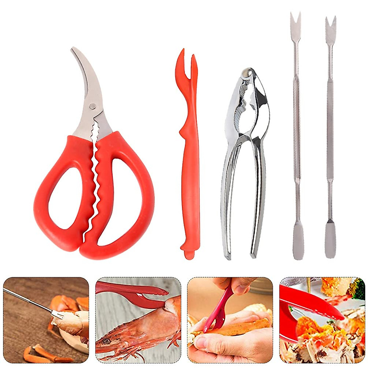Hemoton 1 Set 8pcs Crab Eating Tool Lobster shellers Crab Leg Forks Lobster Picks Crab Tool Lobster Shell Opener Shrimp Lobster Utensils Seafood Utensils shelled Stainless Steel Appliance